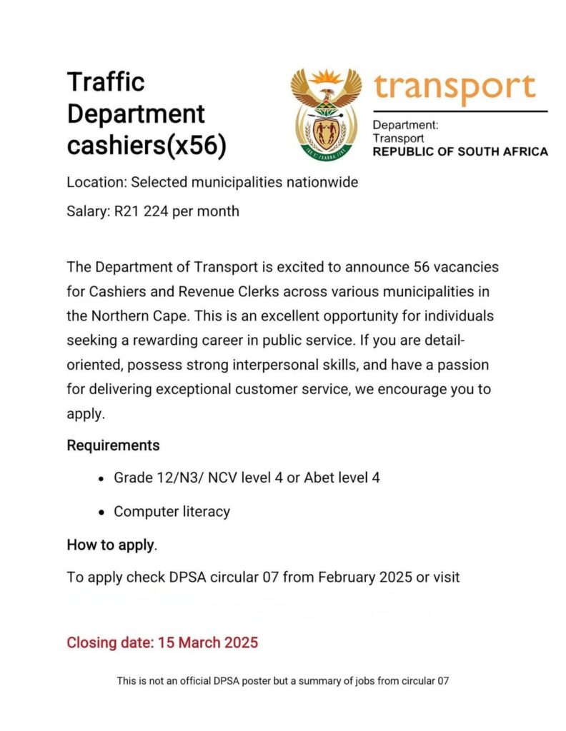 TRAFFIC DEPARTMENT CASHIERS - Ijob